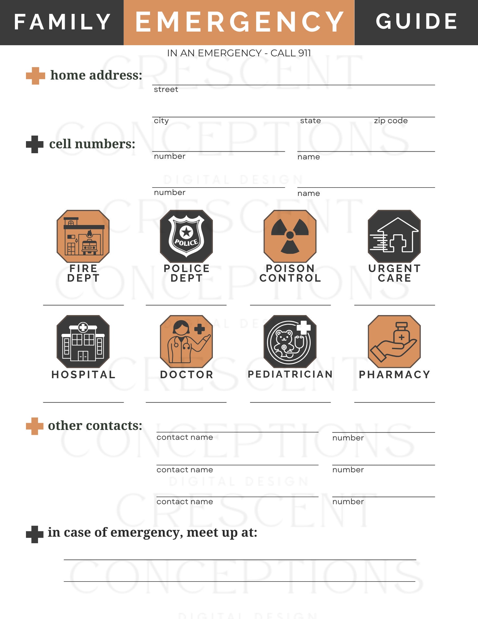 Editable Family Emergency Guide – Printable Contact List (digital ...