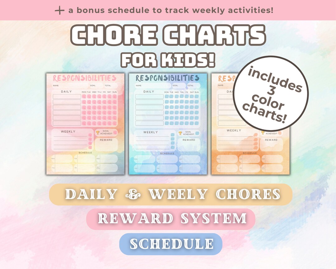 Chore Chart for Kids, Responsibility Chart for Kids Daily, Weekly, With ...