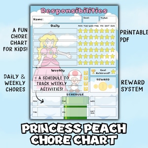 Princess Peach Chore Chart for Kids, Responsibility Chart for Kids ...