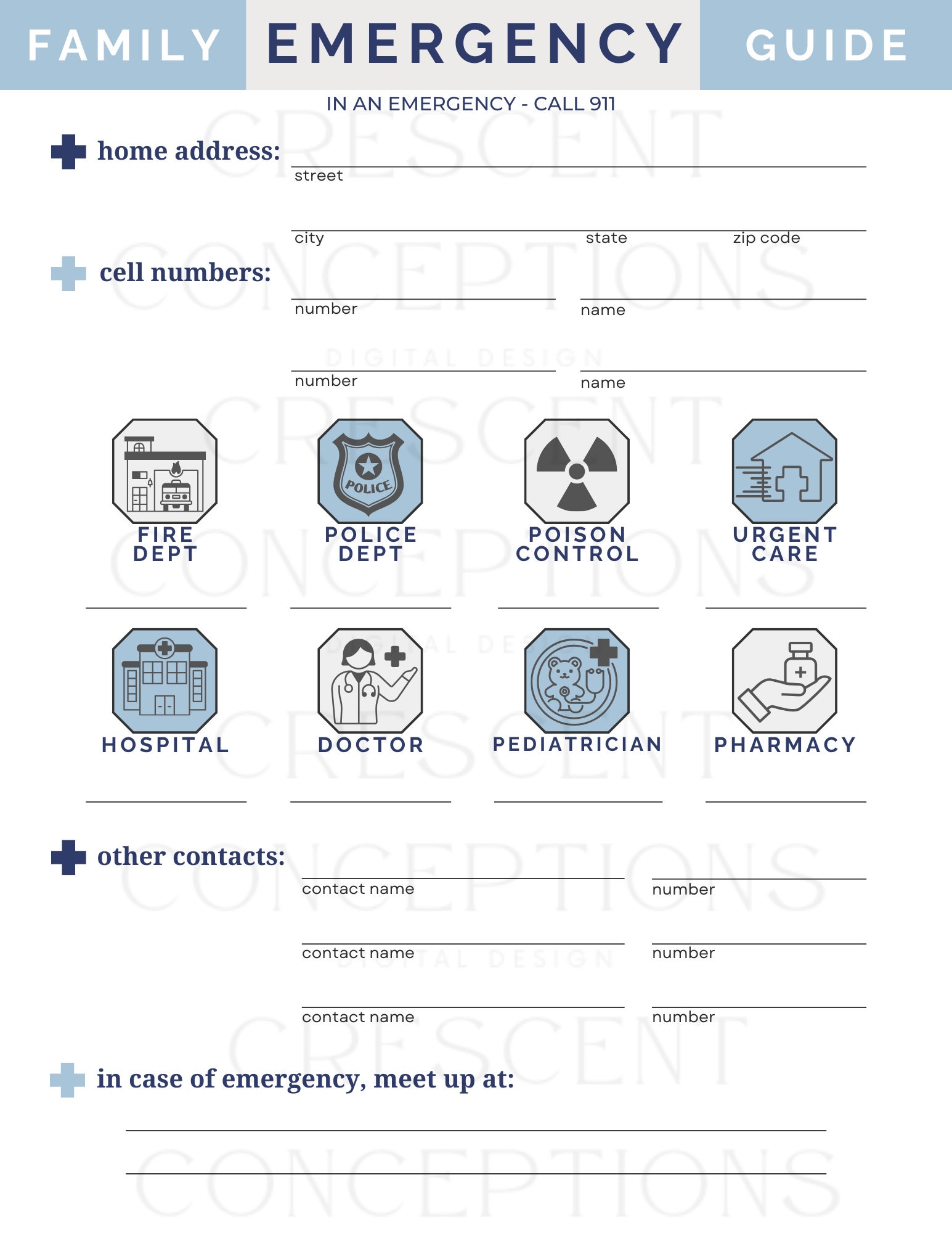 Editable Family Emergency Guide – Printable Contact List (digital ...