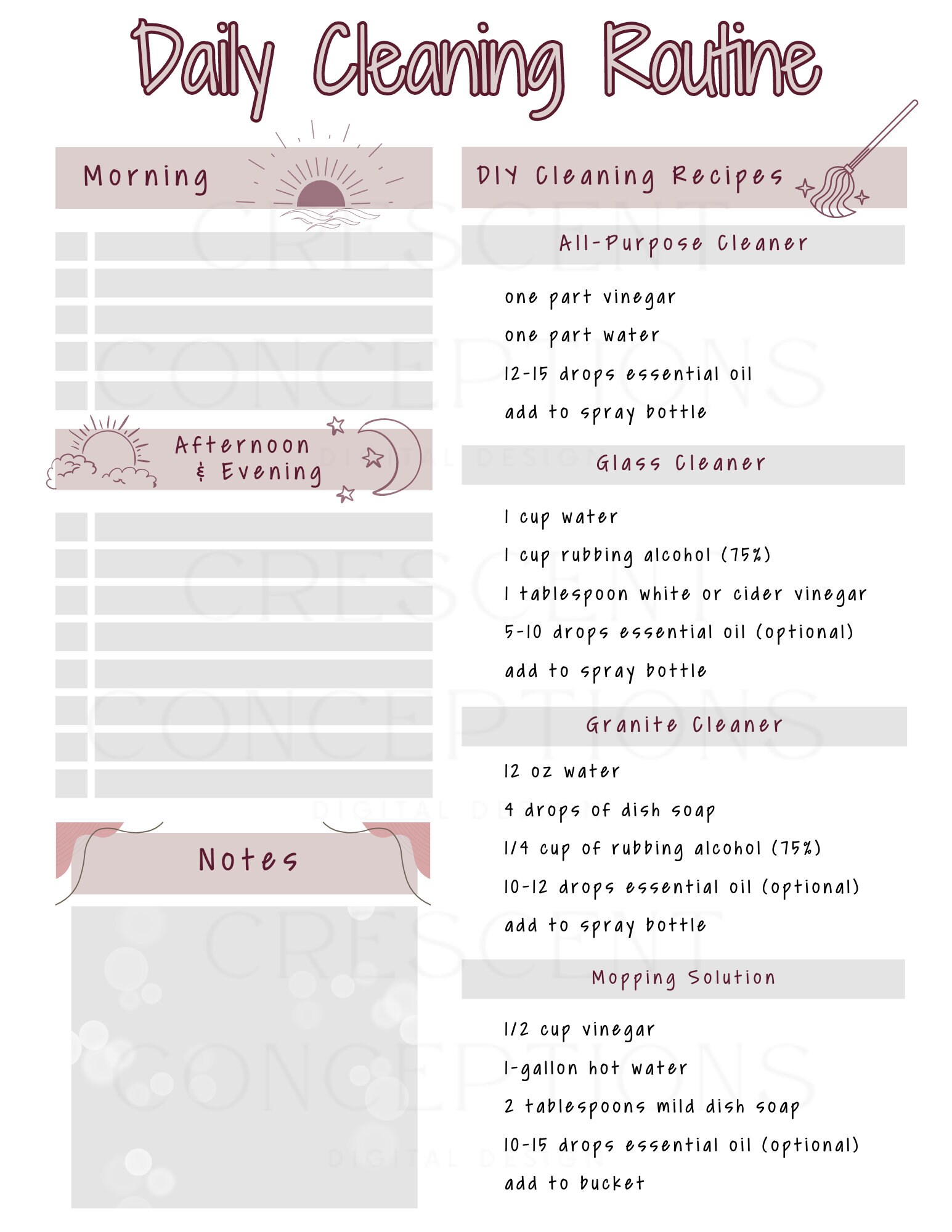 EDITABLE Cleaning Routine Checklist Template Daily, Weekly, Monthly ...