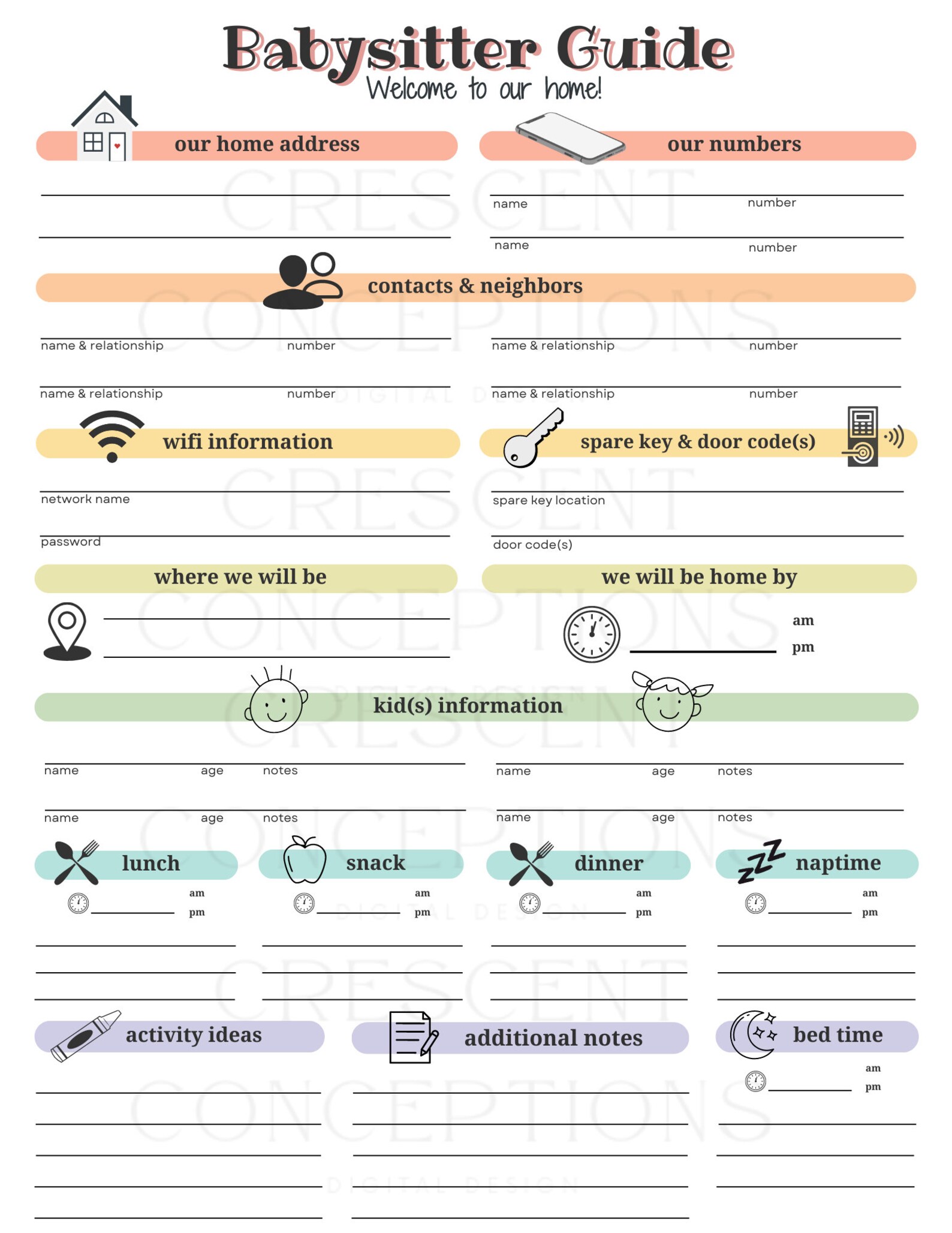 EDITABLE Babysitter Information Sheet,babysitter Guide,babysitter Notes ...