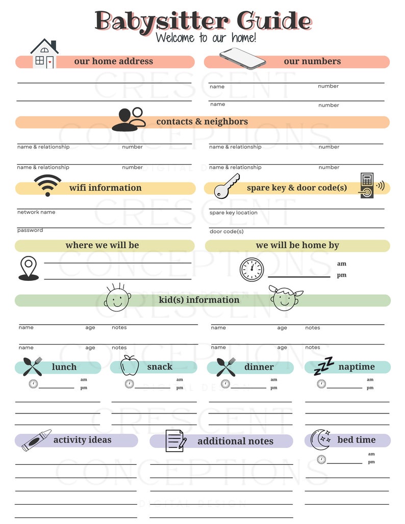 EDITABLE Babysitter Information Sheet,babysitter Guide,babysitter Notes ...