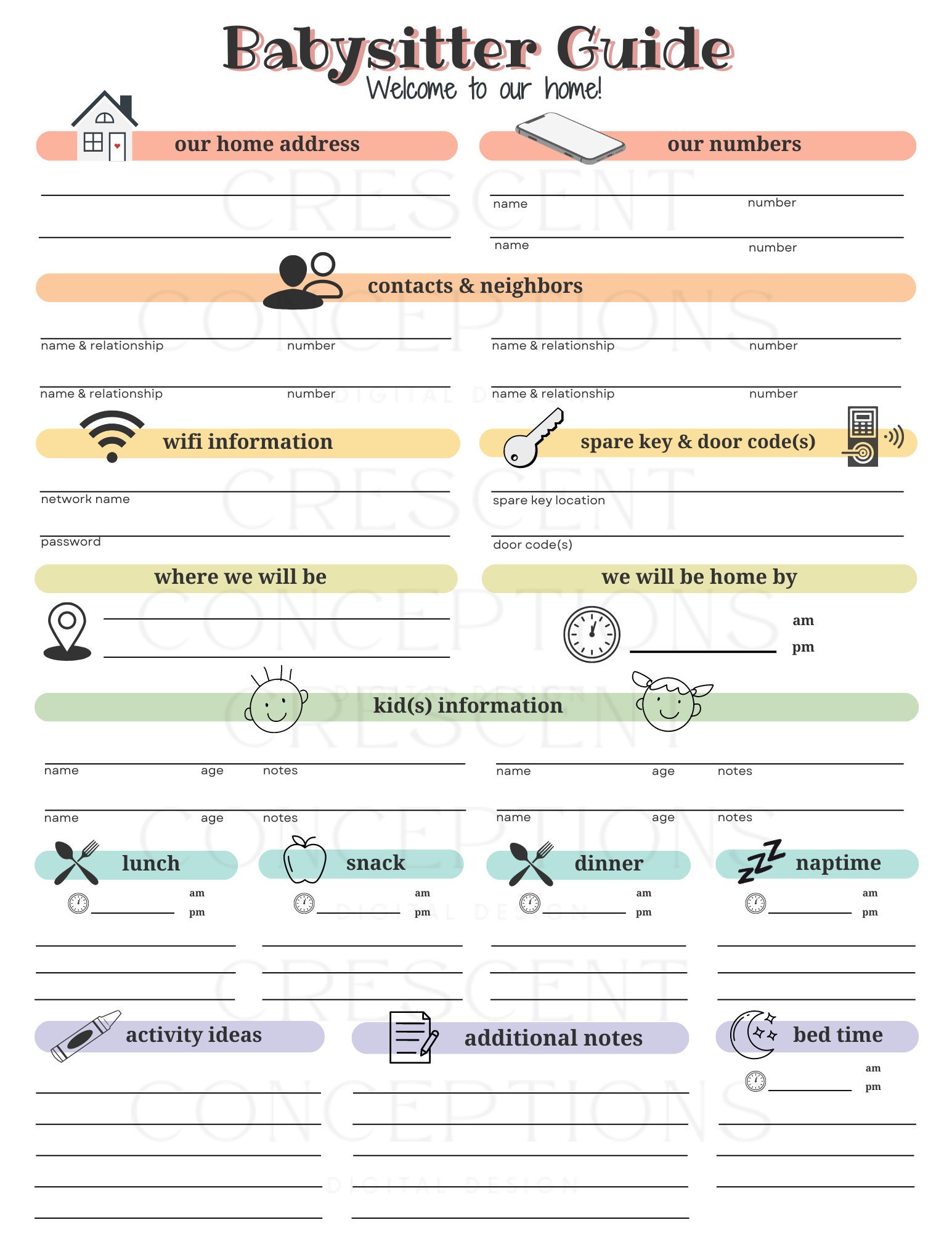 EDITABLE Babysitter Information Sheet,babysitter Guide,babysitter Notes ...