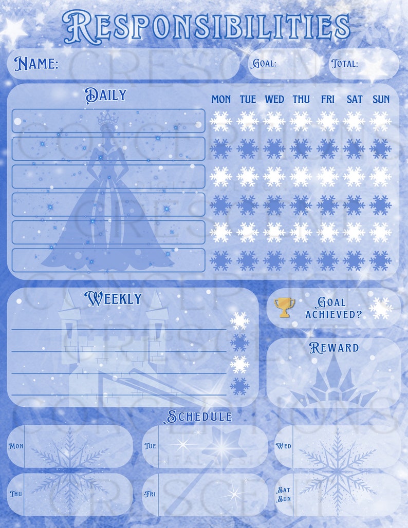 Ice Princess Chore Chart, Frozen Chore Chart for Kids, Chore Chart for ...