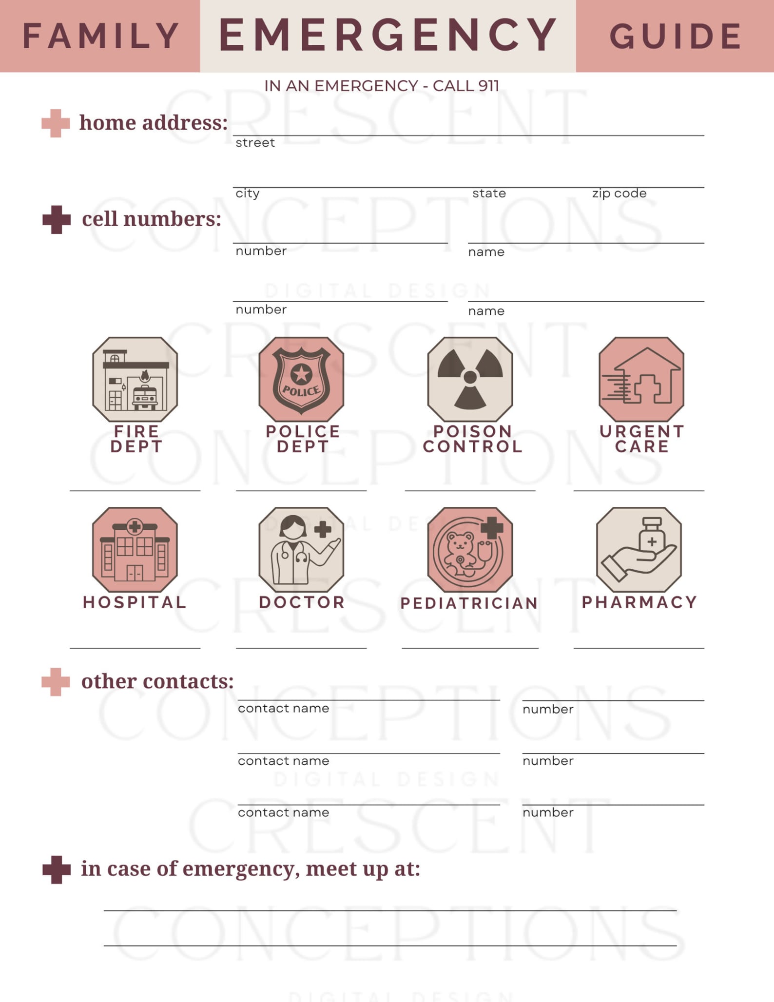 Editable Family Emergency Guide – Printable Contact List (digital ...