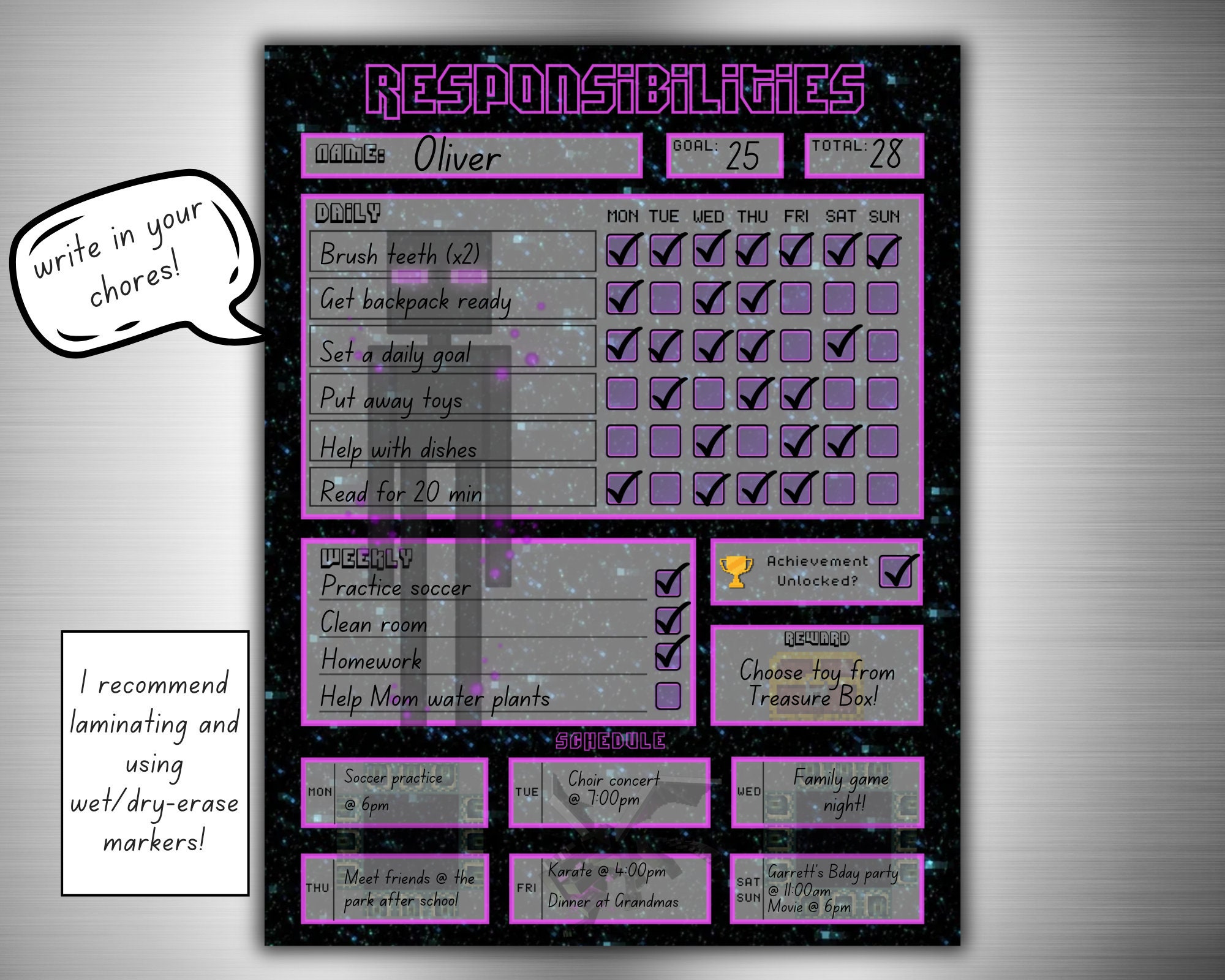 Printable MINECRAFT Chore Chart for Kids, Minecraft Responsibility ...