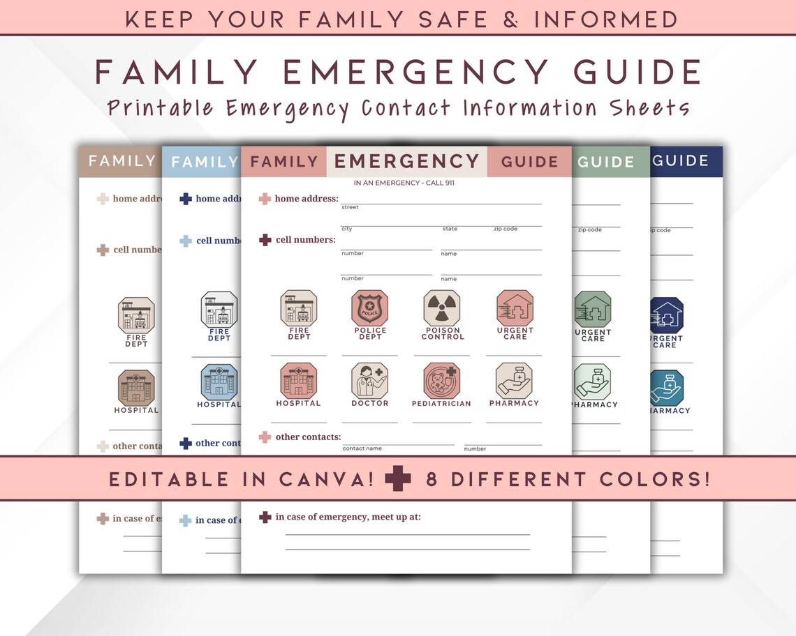 EDITABLE Family Emergency Guide - Emergency Contact List, Emergency ...