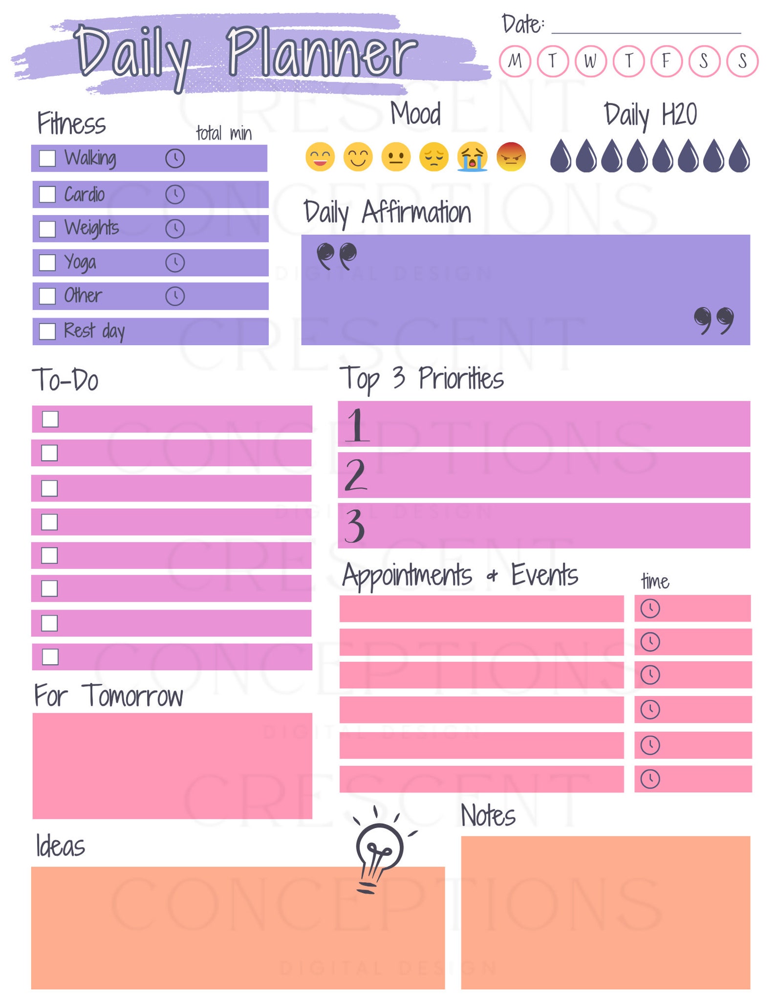 EDITABLE Daily Planner, Editable Daily to Do List, Printable Daily ...