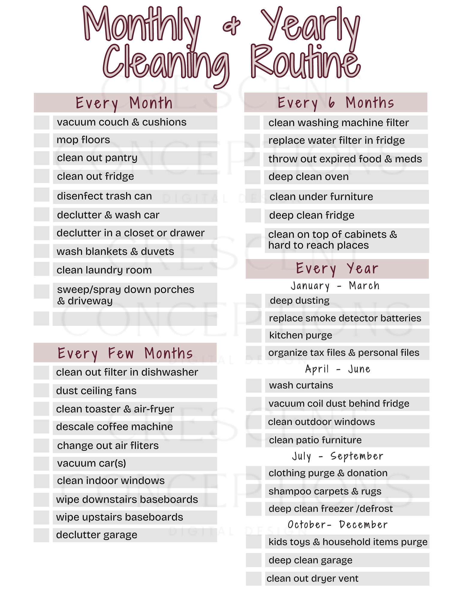 EDITABLE Cleaning Routine Checklist Template - Daily, Weekly, Monthly ...