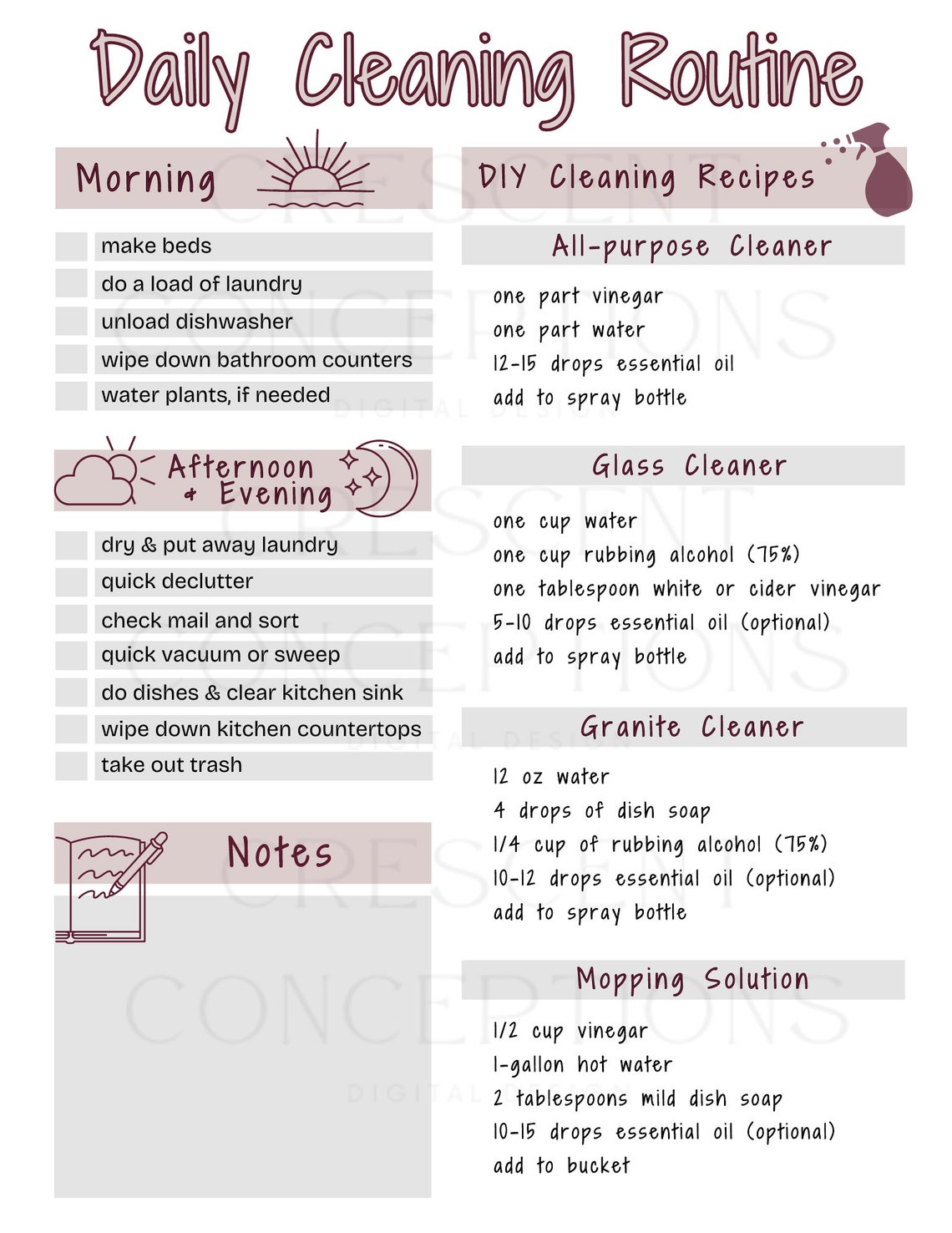 EDITABLE Cleaning Routine Checklist Template - Daily, Weekly, Monthly ...