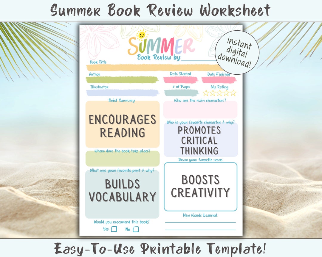 Summer Book Review Template,summer Book Report Template,book Review ...