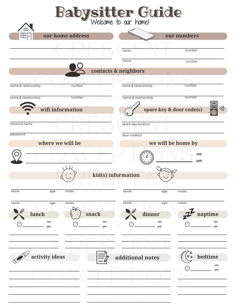 EDITABLE Babysitter Information Sheet,babysitter Guide,babysitter Notes ...