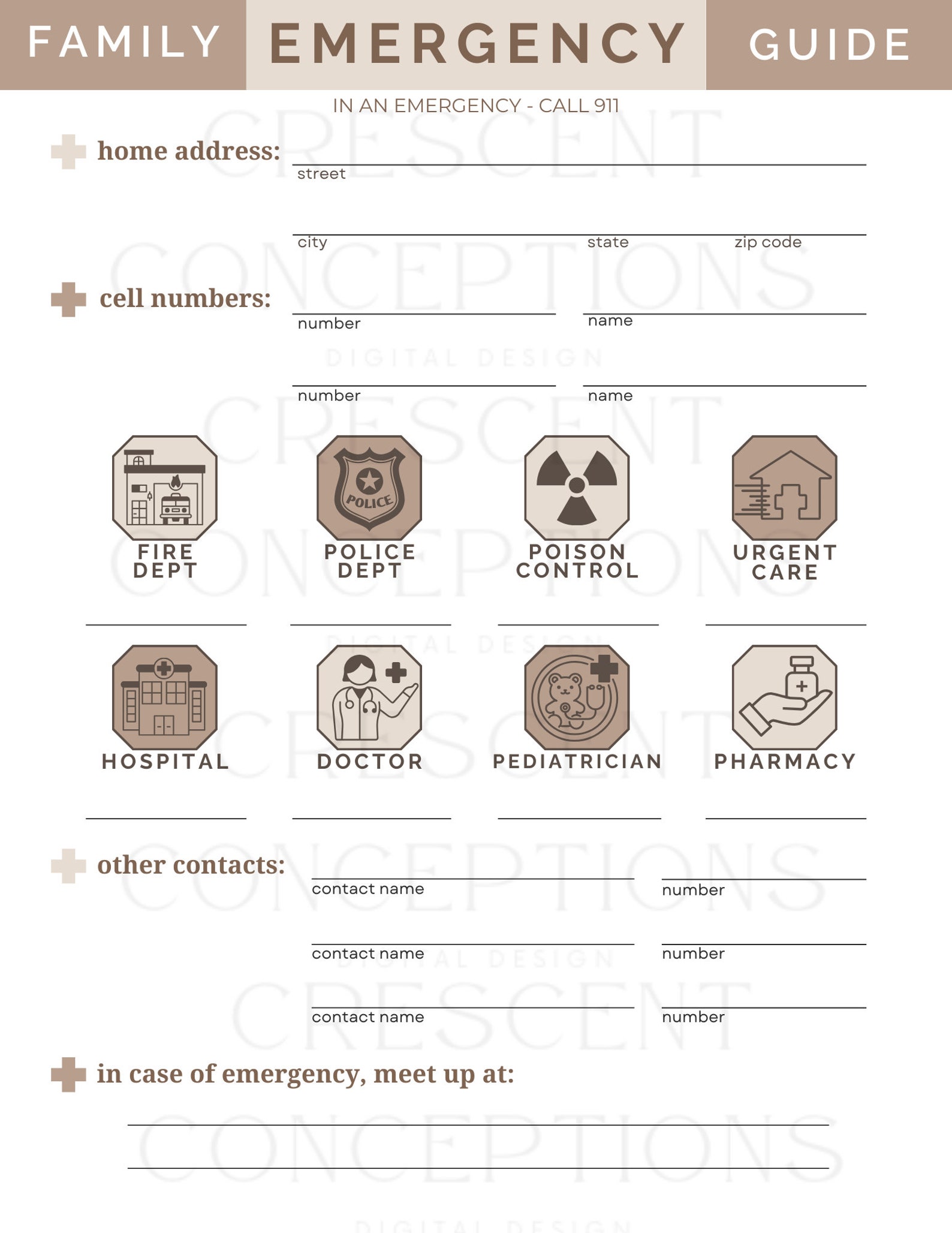 Editable Family Emergency Guide – Printable Contact List (digital ...