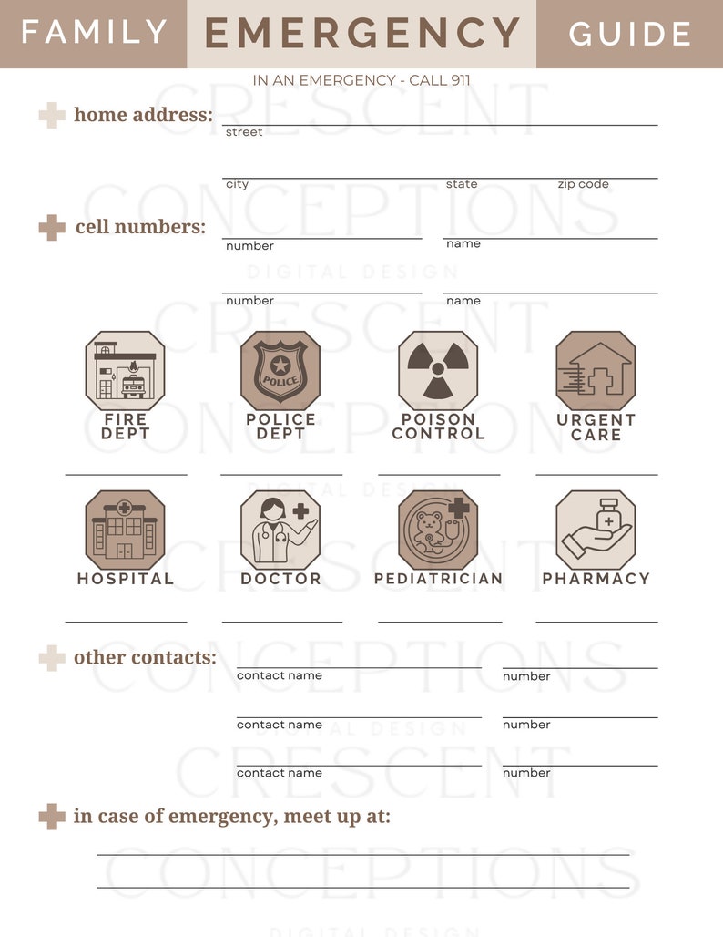 Editable Family Emergency Guide – Printable Contact List (digital ...