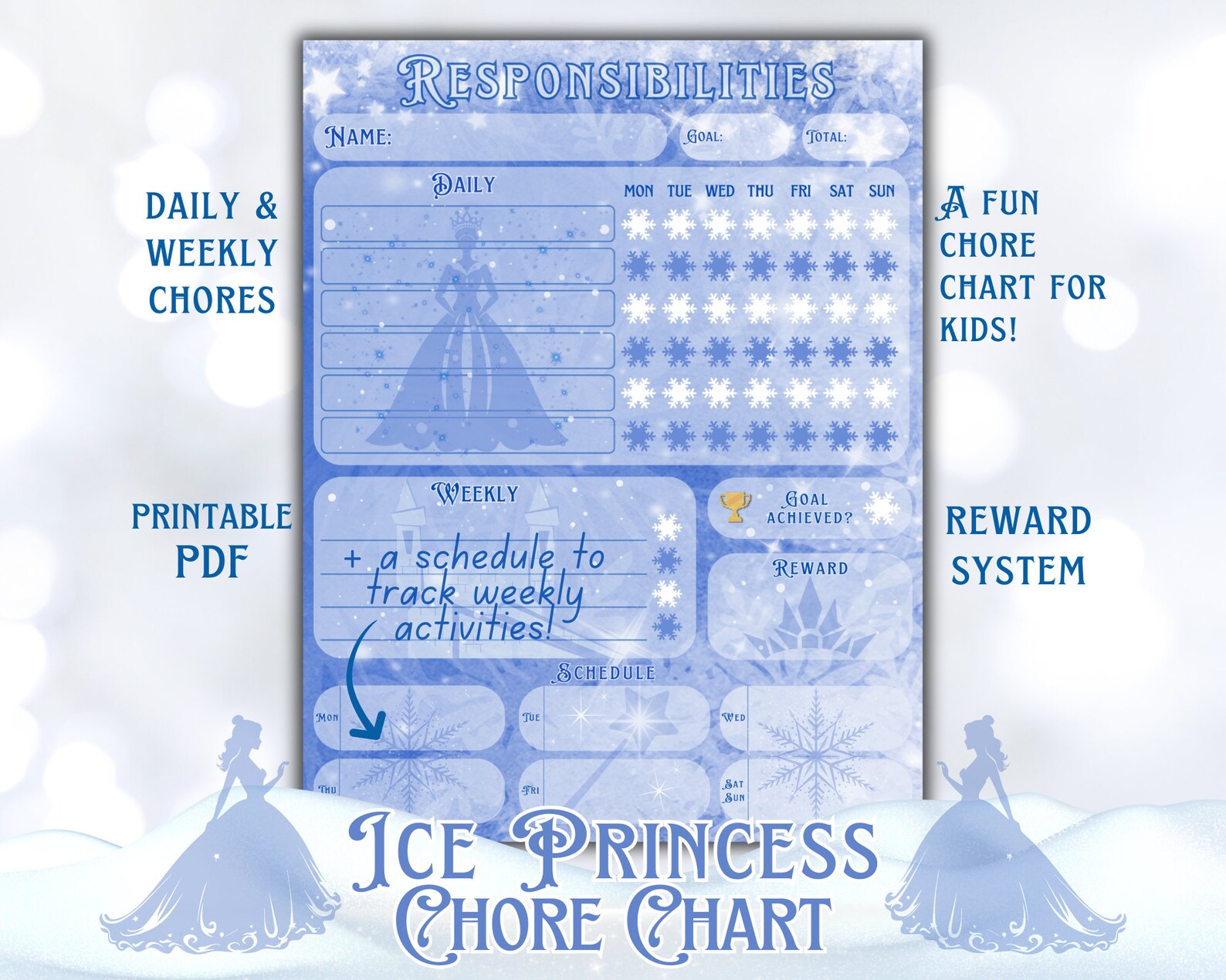 Ice Princess Chore Chart, Frozen Chore Chart for Kids, Chore Chart for ...