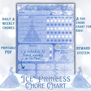 Ice Princess Chore Chart, Frozen Chore Chart for Kids, Chore Chart for ...