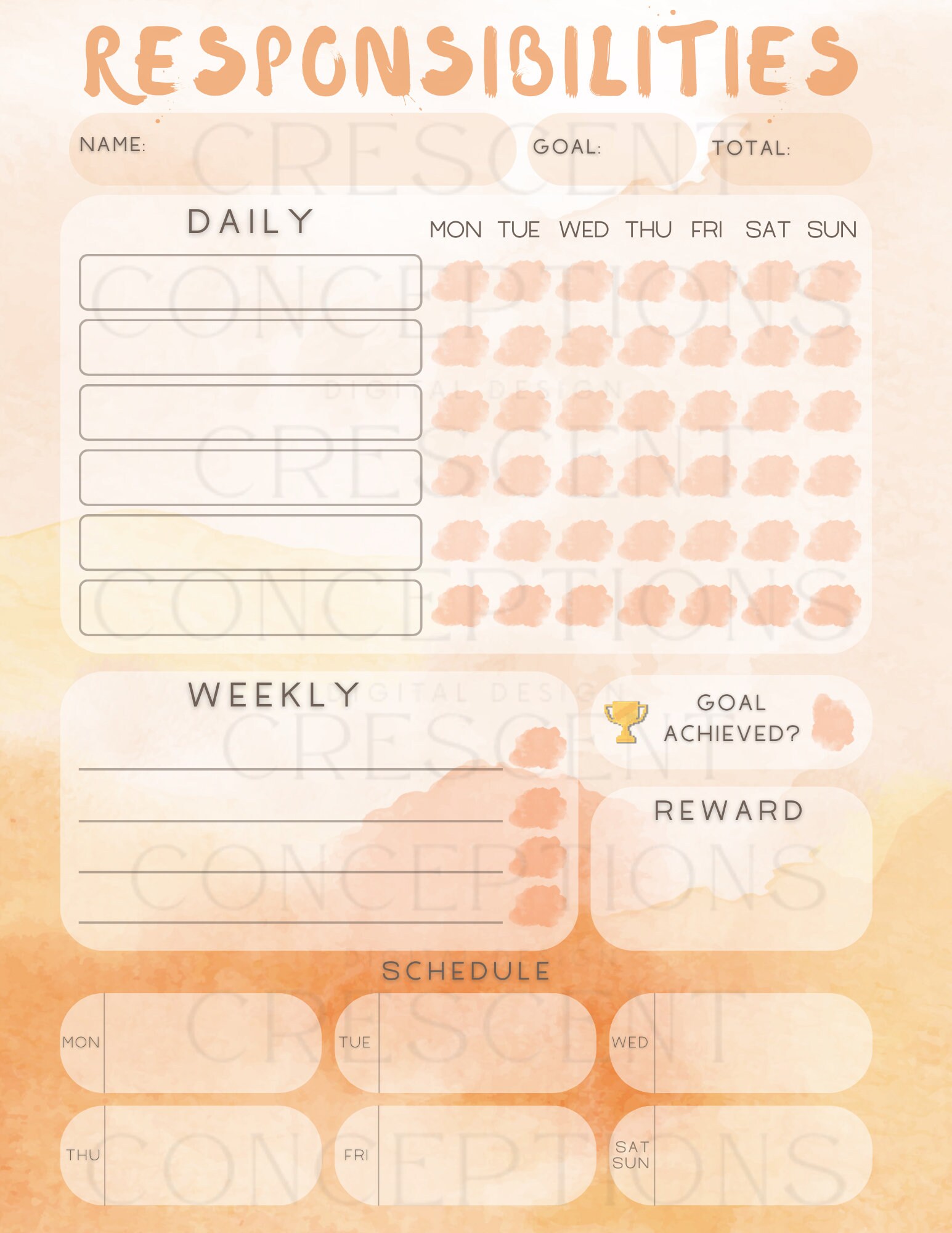 Chore Chart for Kids, Responsibility Chart for Kids Daily, Weekly, With ...