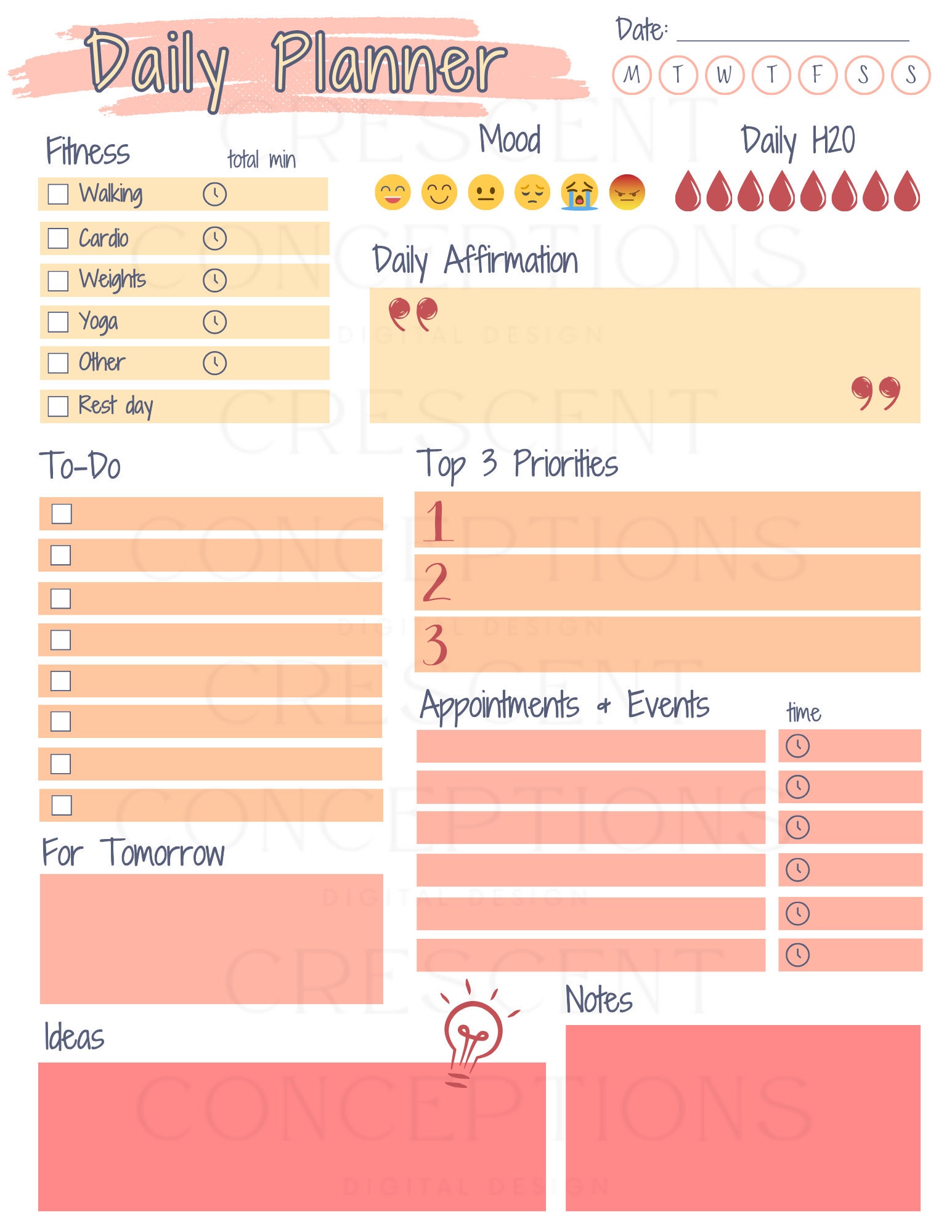 EDITABLE Daily Planner, Editable Daily to Do List, Printable Daily ...