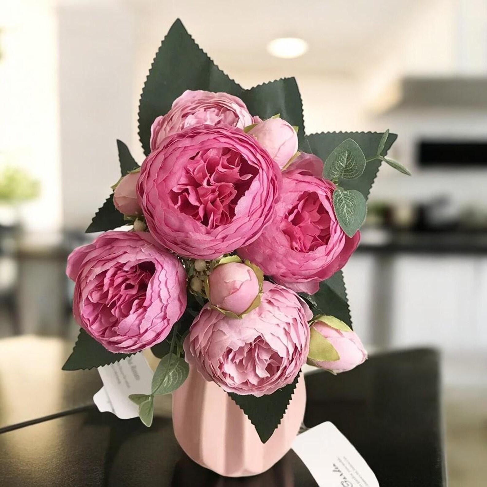 30cm Rose Pink Silk Flowers | Peony Artificial Flowers | 5 Big Heads 4 ...