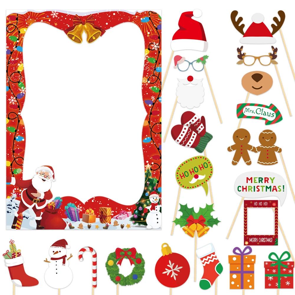 Christmas Photo Booth Props Kit Xmas Santa Snowman Photo Props With ...