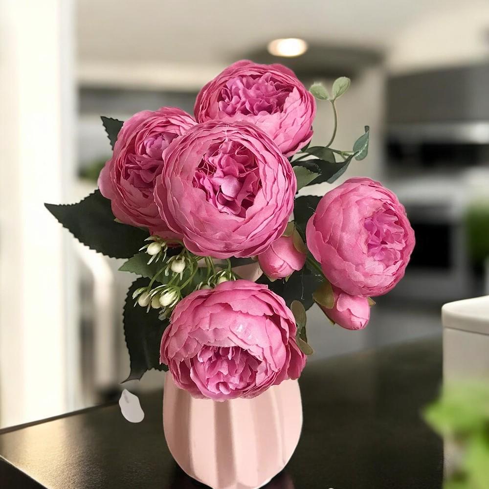 30cm Rose Pink Silk Flowers | Peony Artificial Flowers | 5 Big Heads 4 ...