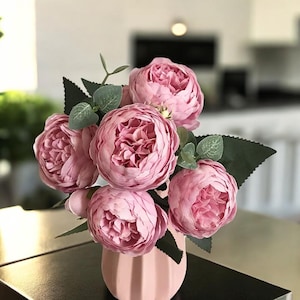30cm Rose Pink Silk Flowers | Peony Artificial Flowers | 5 Big Heads 4 ...