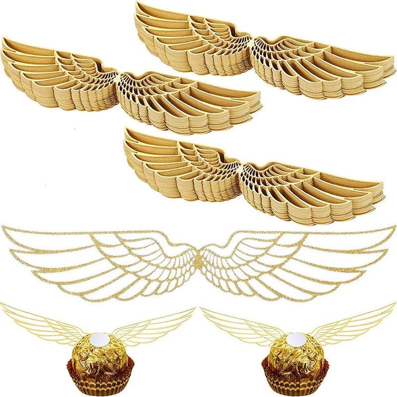 50pcs Wizard Theme Cupcake Toppers | Golden Glitter Wings for Baby ...