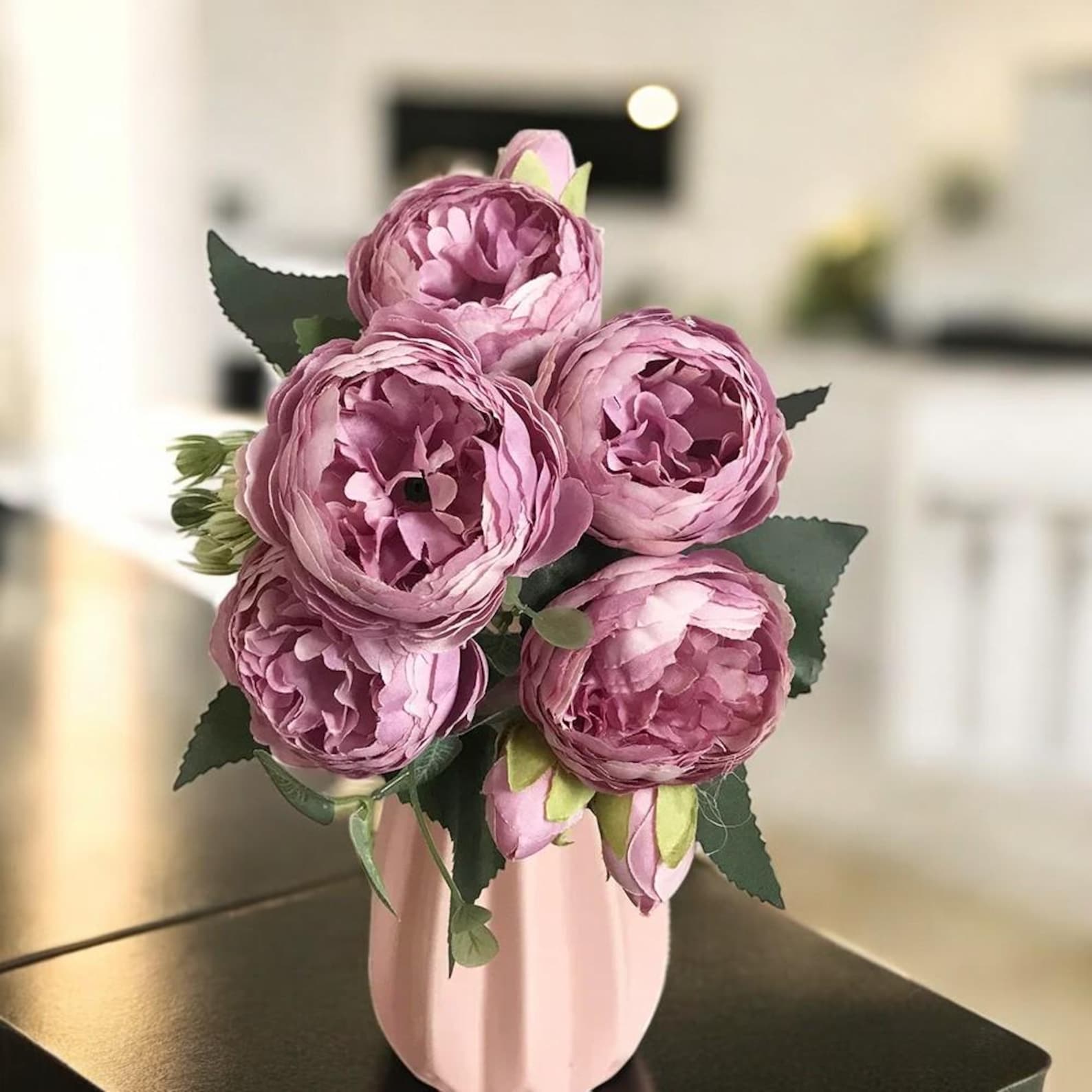 30cm Rose Pink Silk Flowers | Peony Artificial Flowers | 5 Big Heads 4 ...