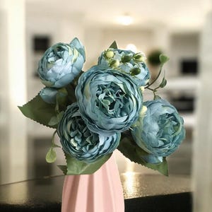 30cm Rose Pink Silk Flowers | Peony Artificial Flowers | 5 Big Heads 4 ...
