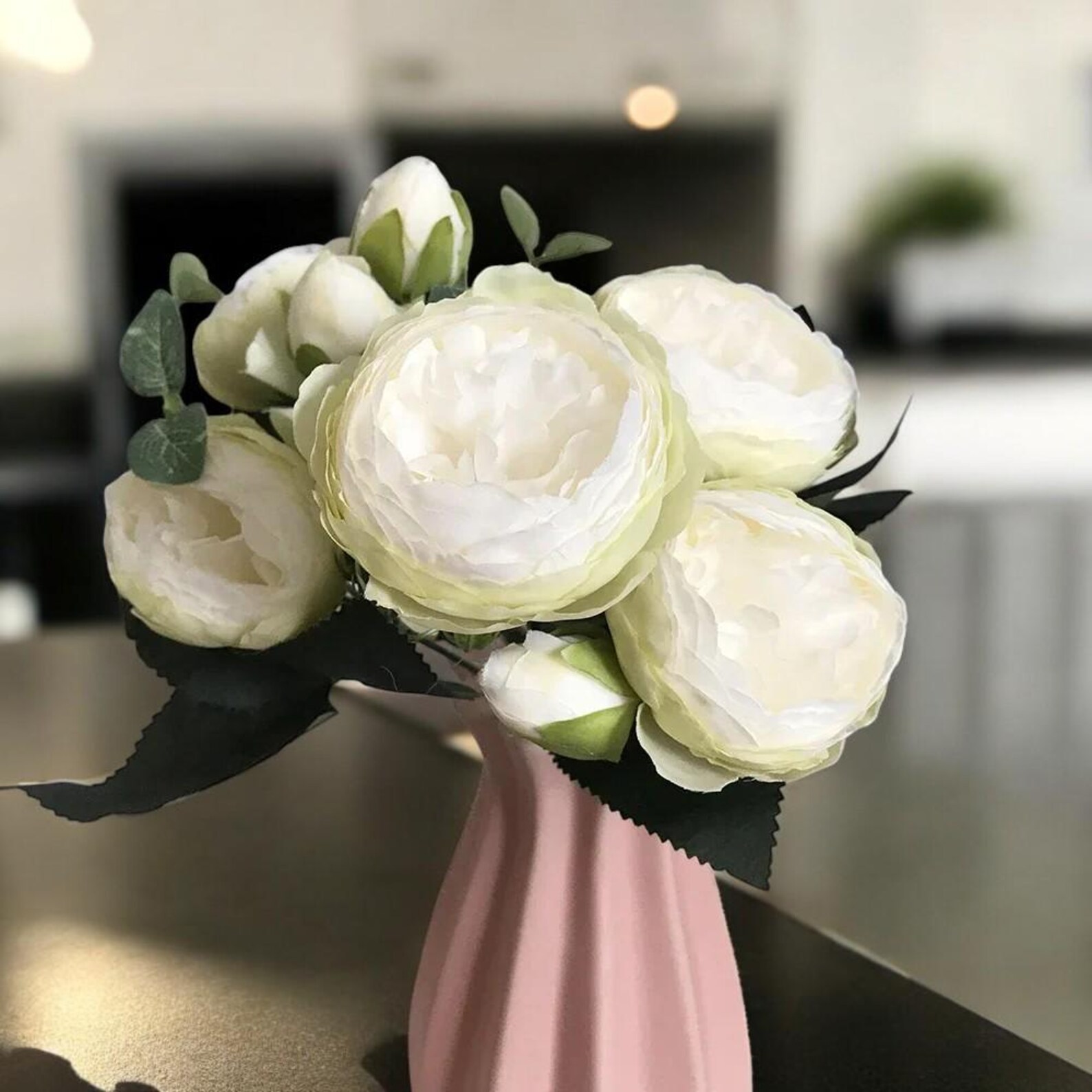 30cm Rose Pink Silk Flowers | Peony Artificial Flowers | 5 Big Heads 4 ...