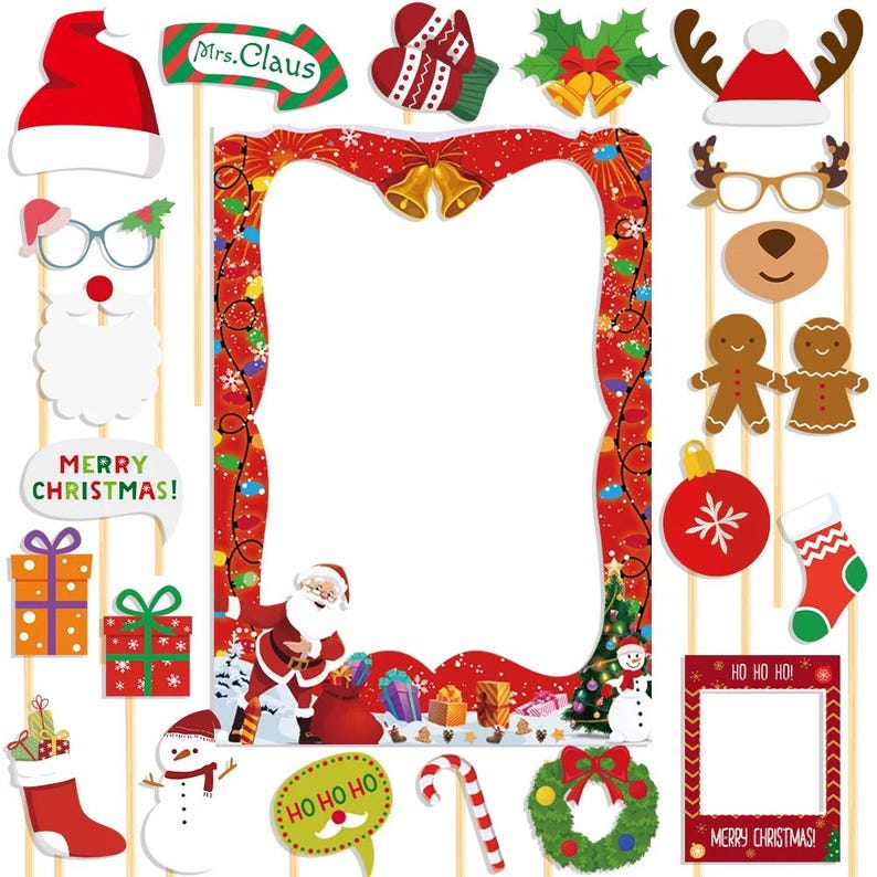 Christmas Photo Booth Props Kit Xmas Santa Snowman Photo Props With ...