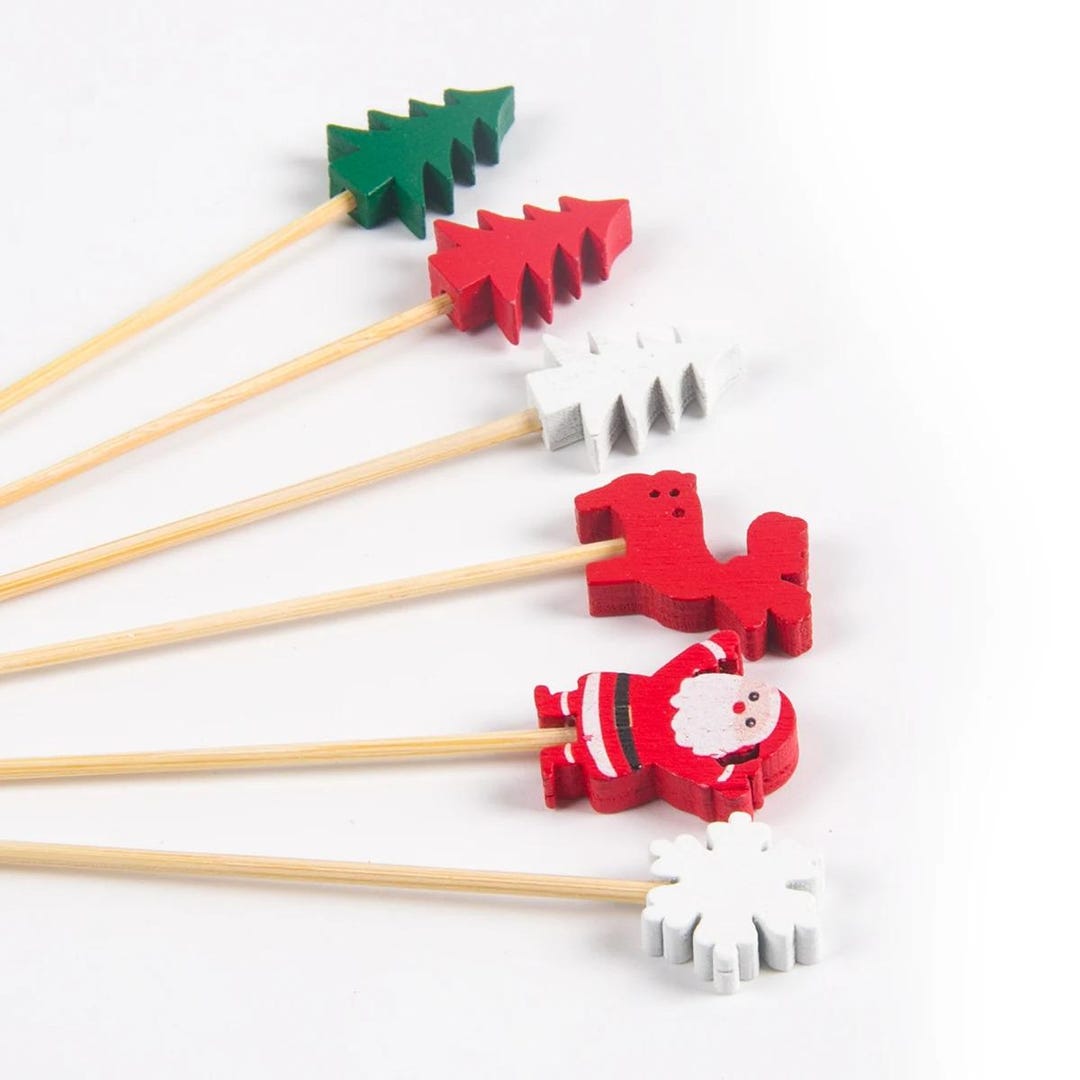 Christmas Party Toothpick Cupcake Toppers | Santa, Snowman, Snowflake ...