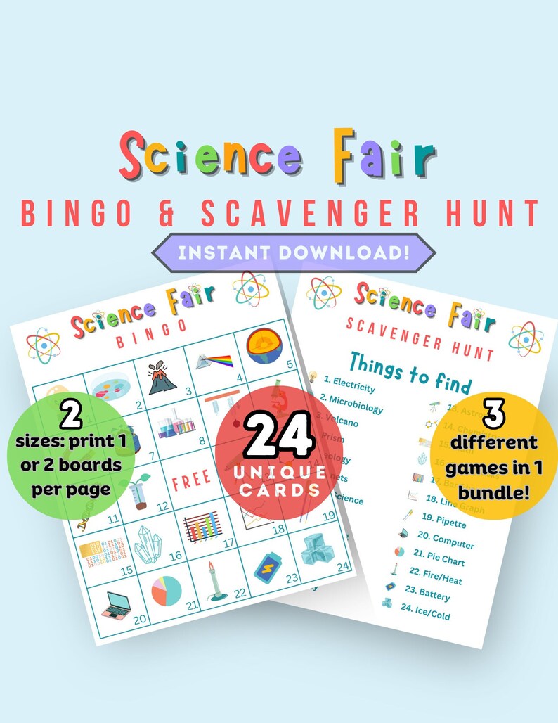 Science Fair Bingo & Scavenger Hunt Game, Elementary Activity (digital ...