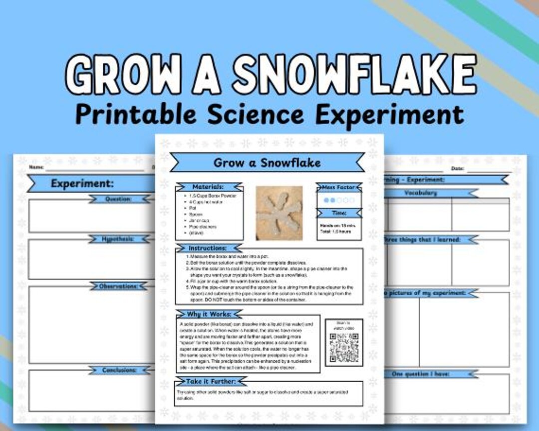 Grow a Snowflake Science Experiment Printable Worksheet - Etsy