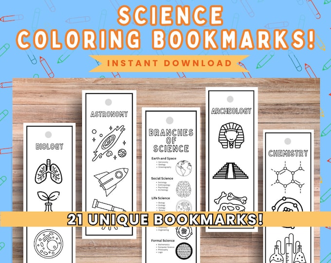 Science Coloring Bookmarks for Kids, 21 Designs (digital Download) - Etsy