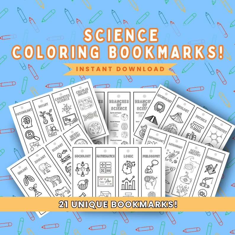 Science Coloring Bookmarks for Kids, 21 Designs (digital Download) - Etsy