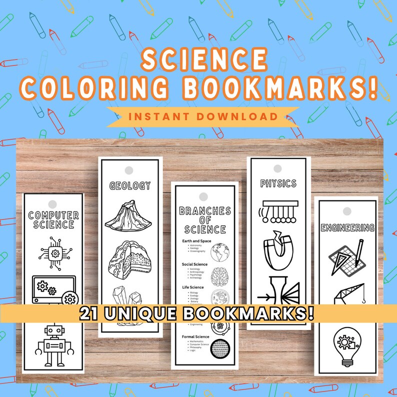 Science Coloring Bookmarks for Kids, 21 Designs (digital Download) - Etsy