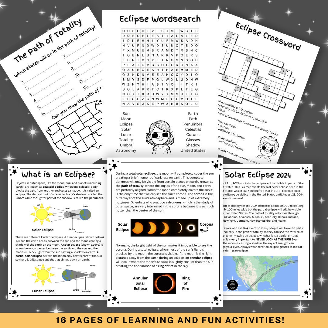 Solar Eclipse Activity for Kids Booklet for Elementary Students Solar ...