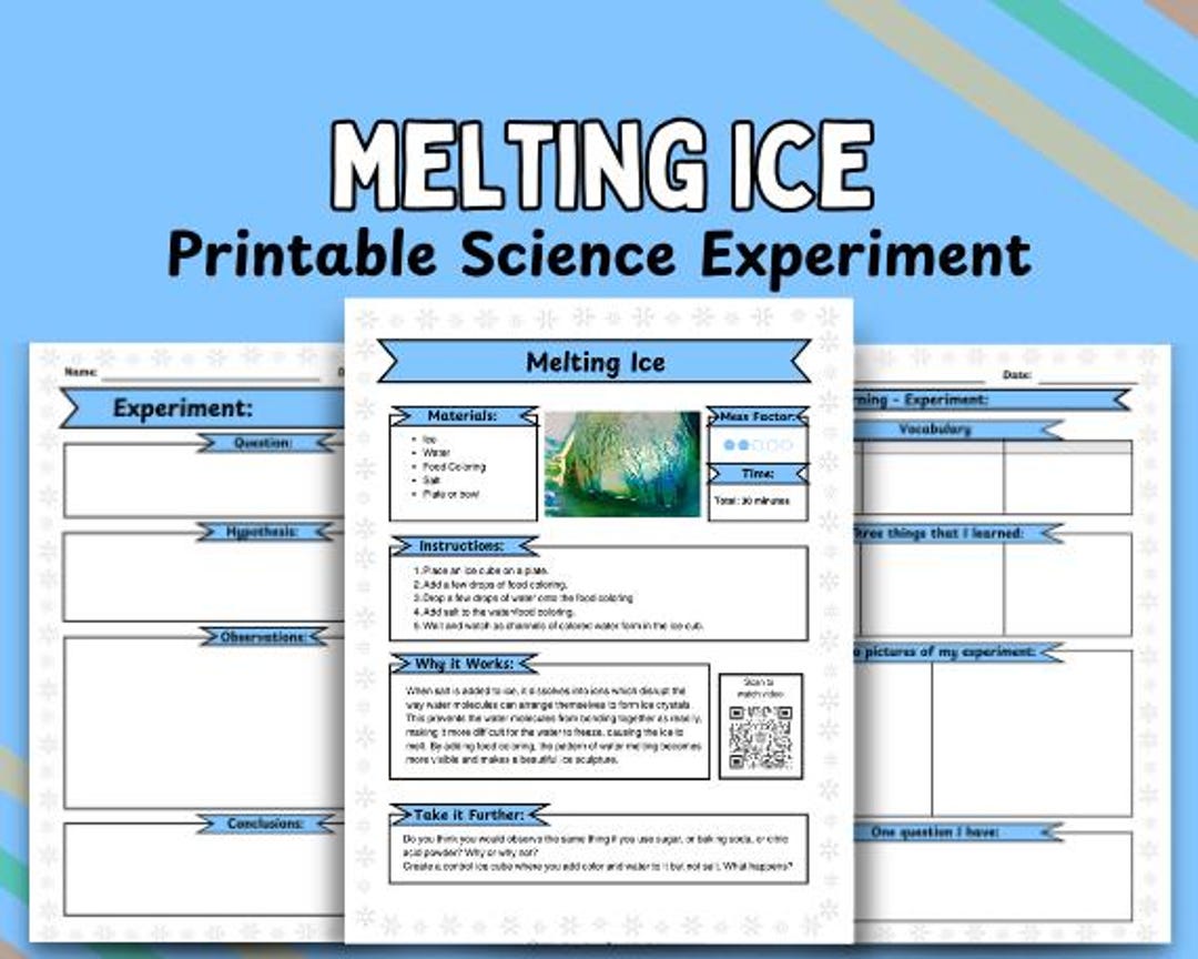 Melting Ice Science Experiment Printable Worksheet - Etsy