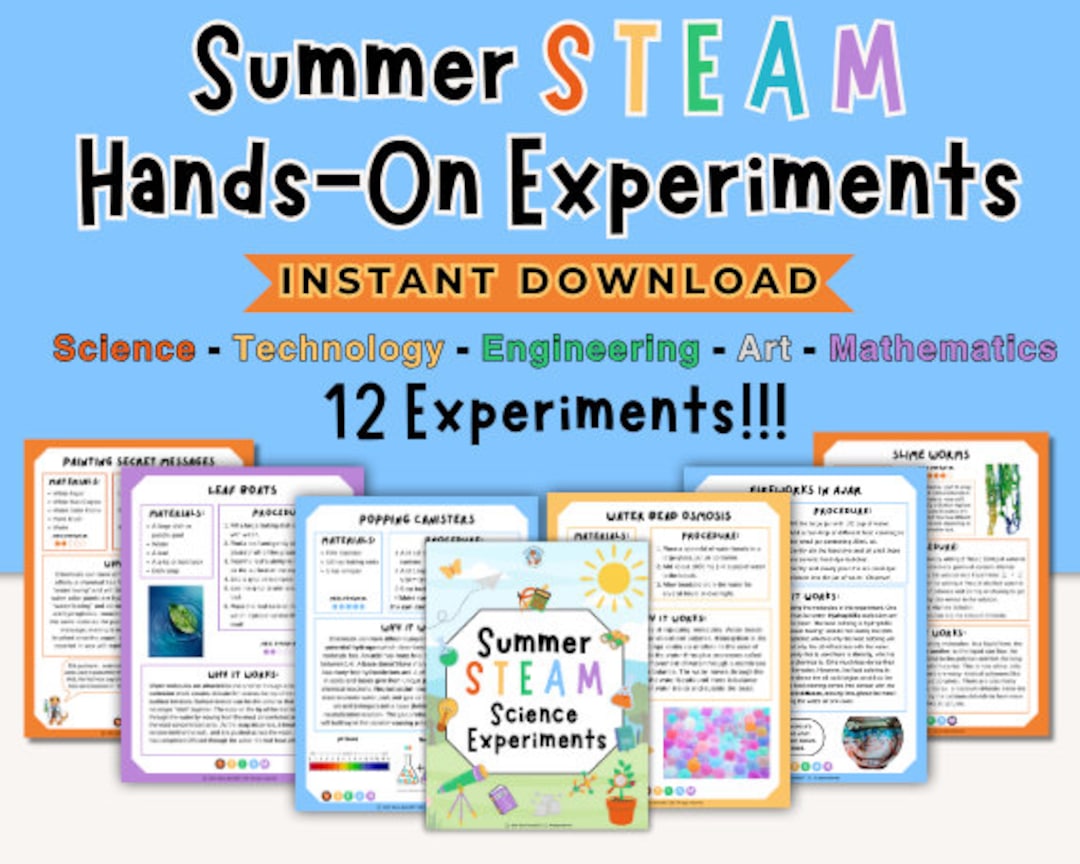 Hands-on Science Experiments for Kids Summer STEAM Experiment Sheets ...