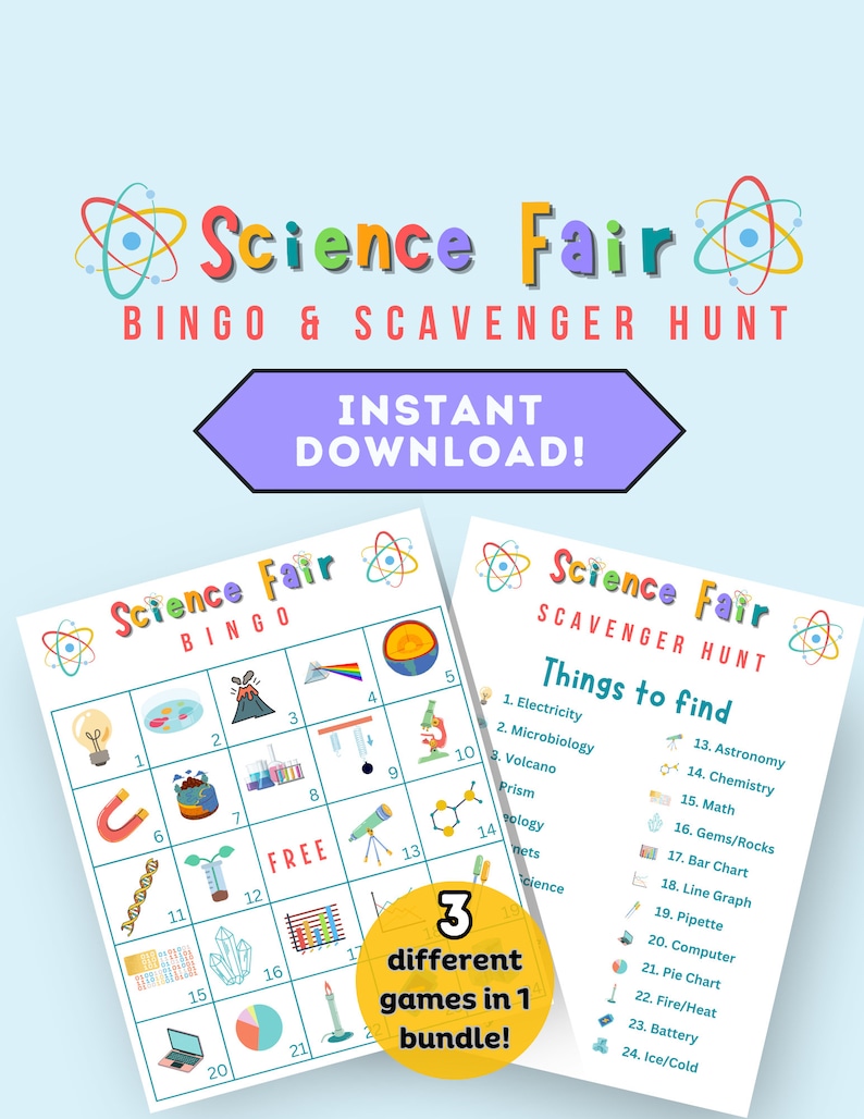 Science Fair Bingo & Scavenger Hunt Game, Elementary Activity (digital ...