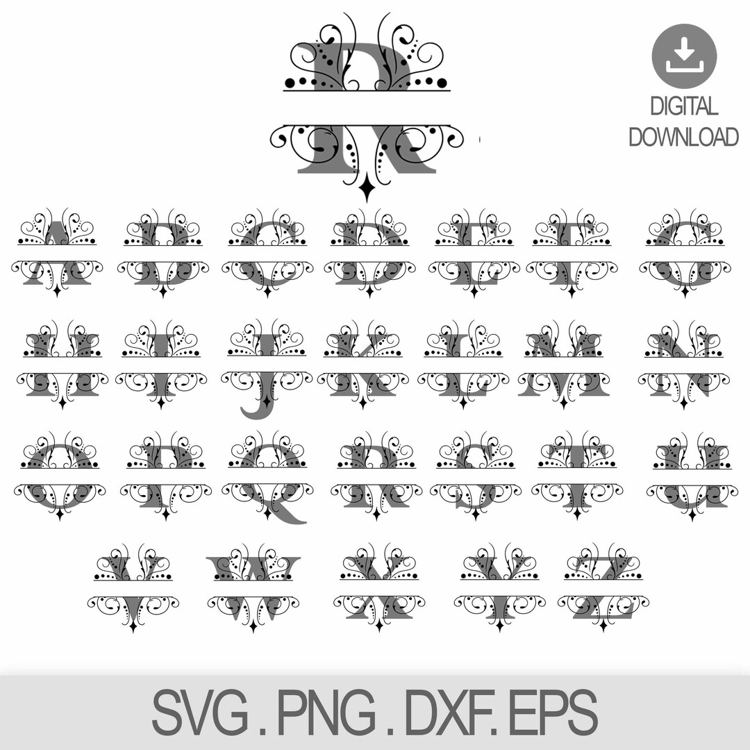 Split Monogram Alphabet Svg, Dxf, Png, Eps Split Monogram Frame ...