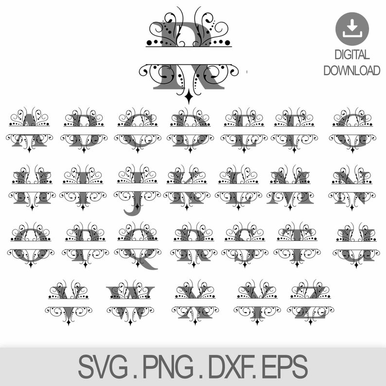 Split Monogram Alphabet Svg, Dxf, Png, Eps Split Monogram Frame ...