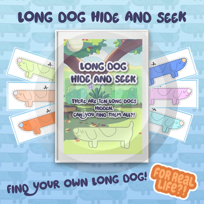 Bluey Long Dog Hide & Seek Pack Printable Party Game Kids Interactive ...