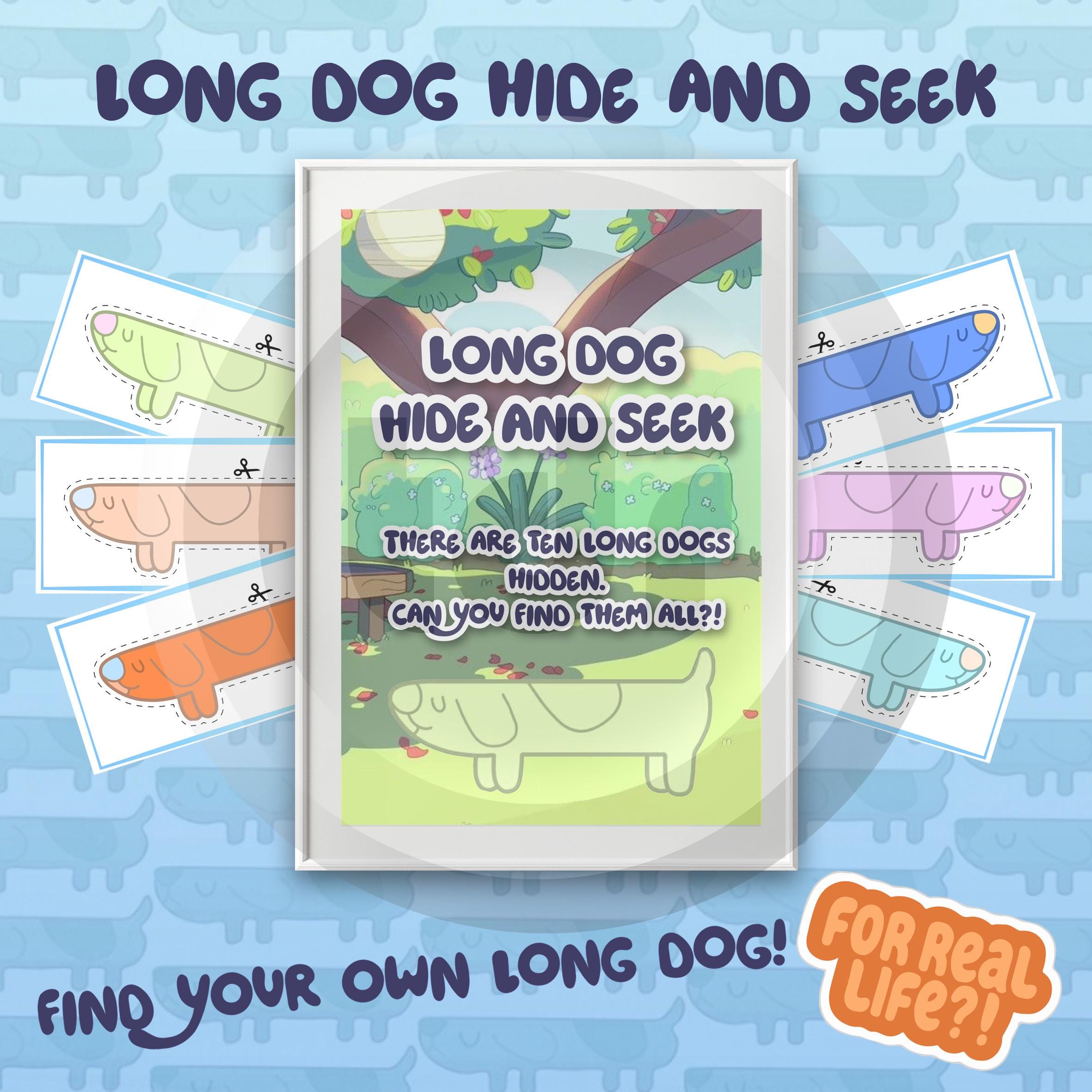 Bluey Long Dog Hide & Seek Pack Printable Party Game Kids Interactive ...