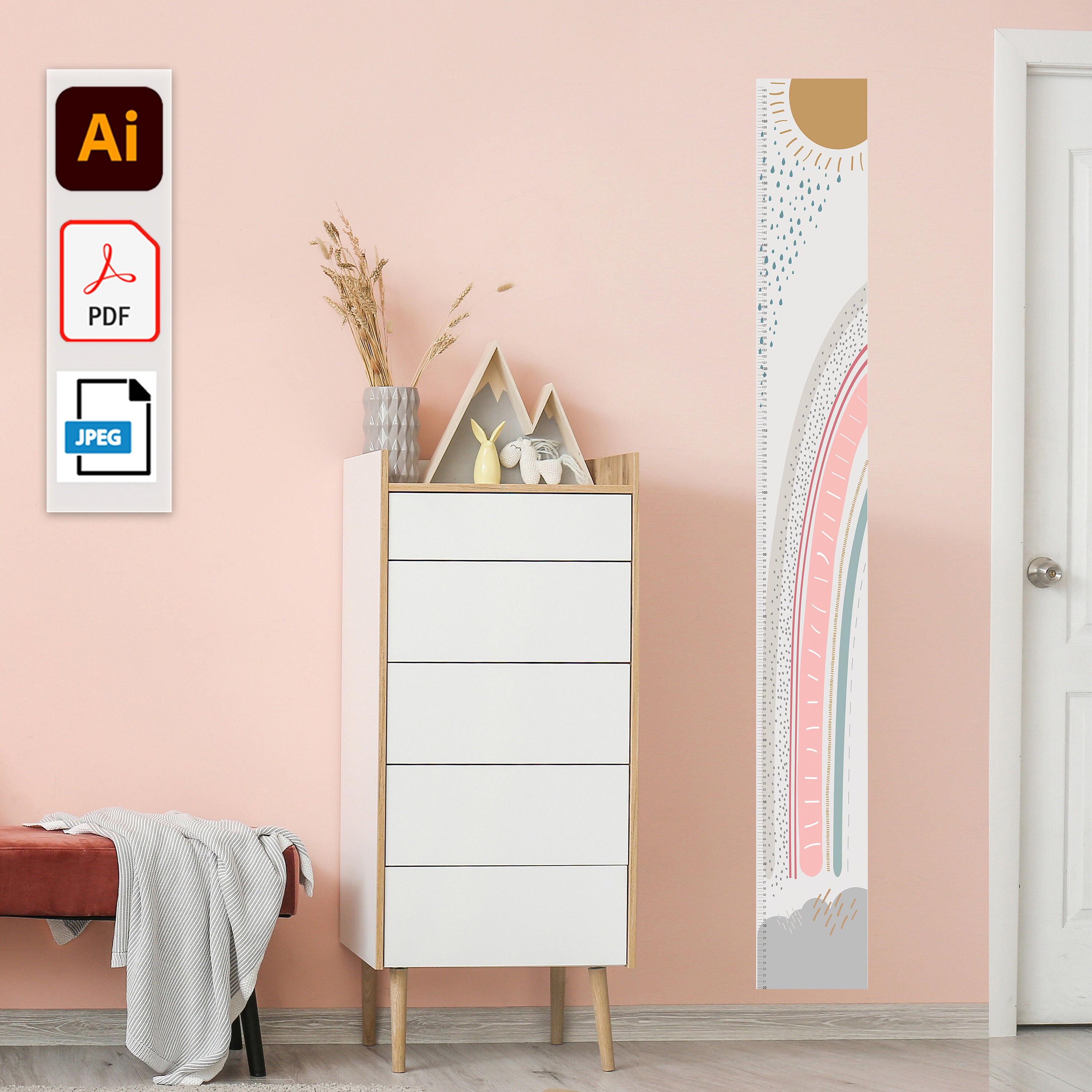 Rainbow Height Chart, Kids Height Chart, Growth Chart Digital Print ...