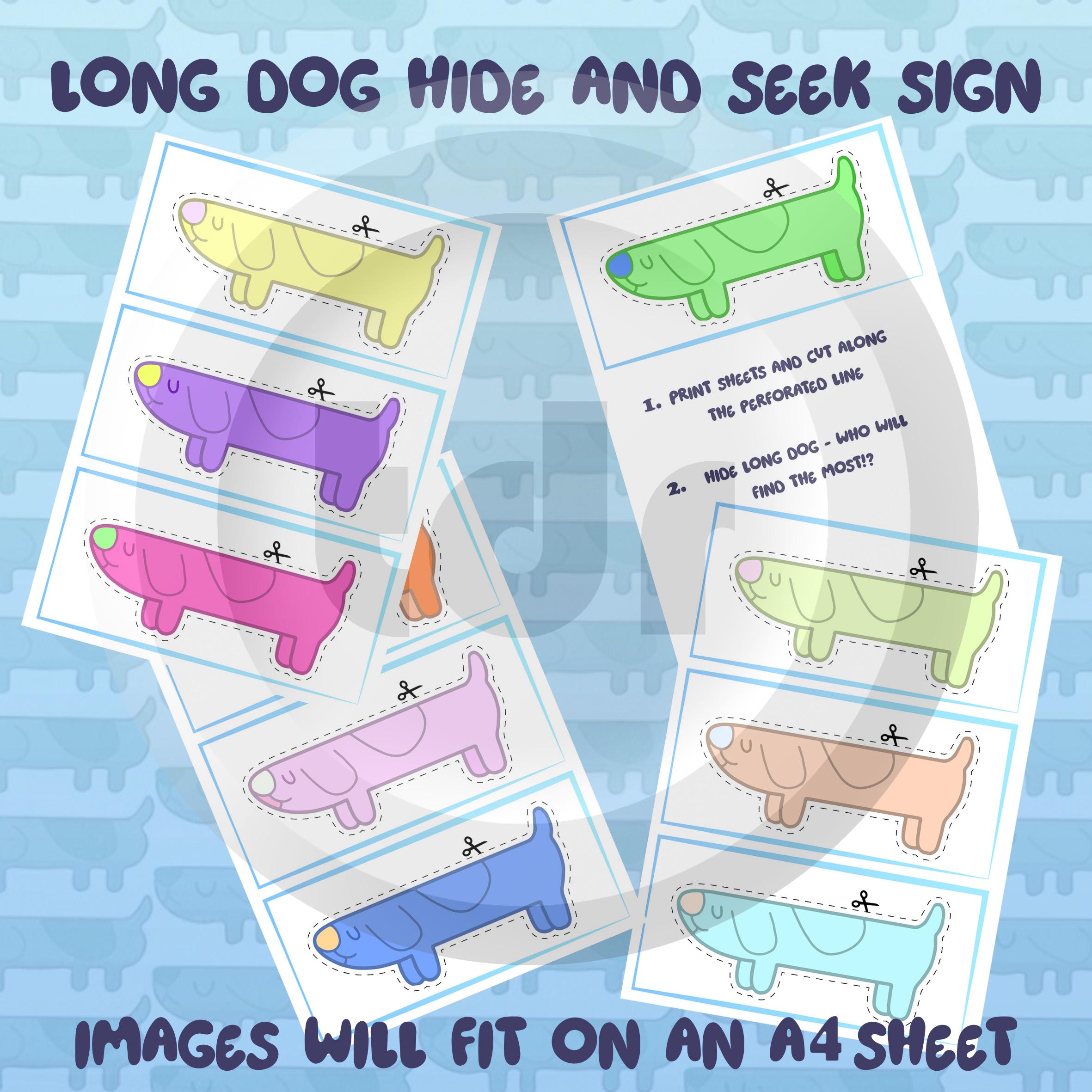 Bluey Long Dog Hide & Seek Pack Printable Party Game Kids Interactive ...