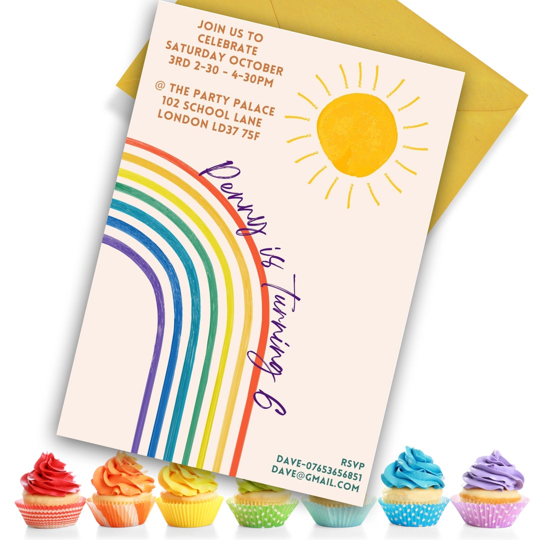 Rainbow Party Invitation, Evite, Birthday Invitation Template, Editable ...