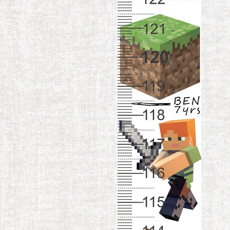 Children's Growth Chart, Minecraft Inspired, Height Chart Wall Sticker ...